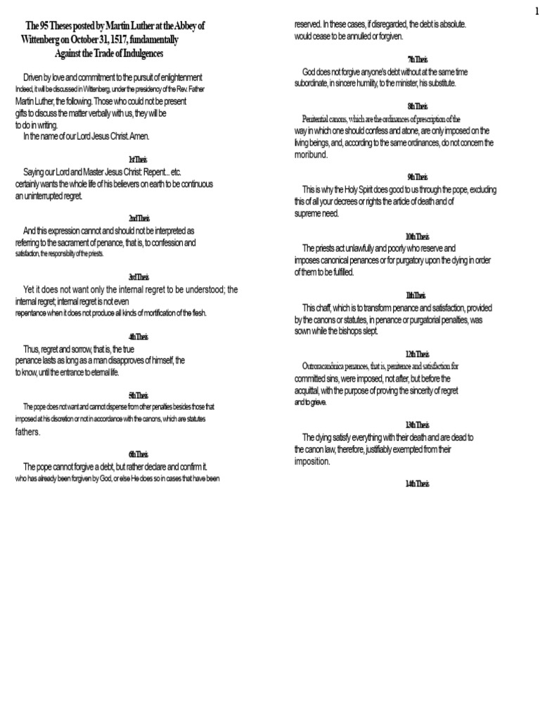 95 Theses Martin Luther | PDF | Indulgence | Martin Luther