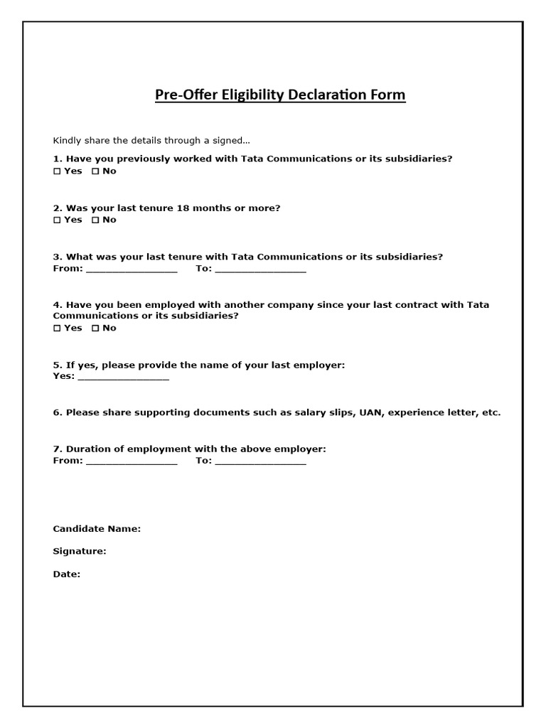 Pre-Offer Eligibility Declaration Form | PDF