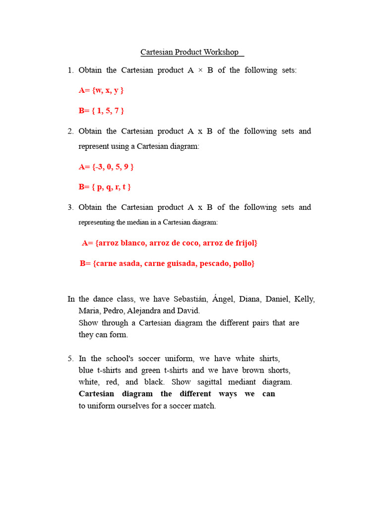 Cartesian Product Workshop | PDF