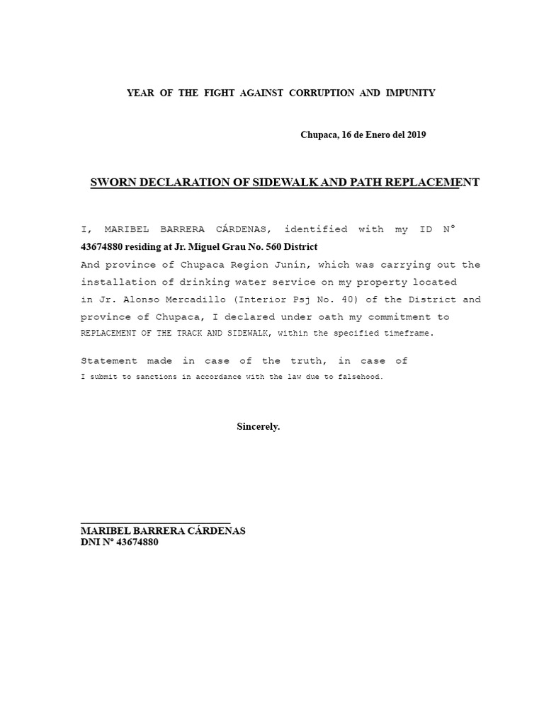 AFFIDAVIT OF REPLACEMENT OF RUNWAY AND SIDEWALKS.docx | PDF