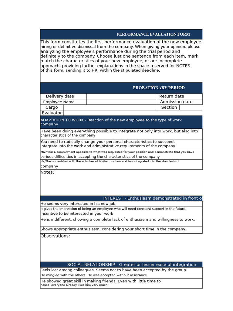 Employee Performance Evaluation Form | PDF | Performance Appraisal ...