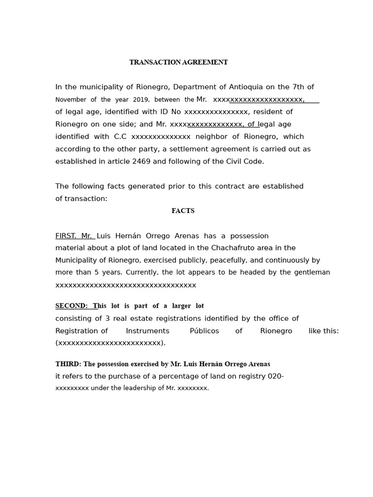 Rionegro Land Transaction Agreement | PDF | Land Lot | Common Law