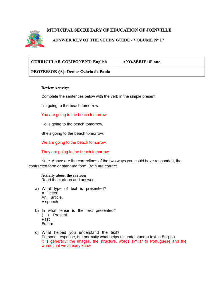 Answer Key For Script 17 - English Language - 8th Grade | PDF ...