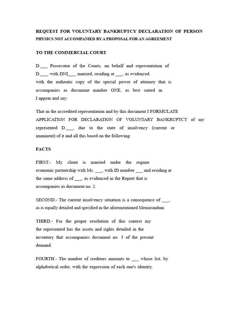 Application For Declaration of Bankruptcy For Individuals | PDF ...