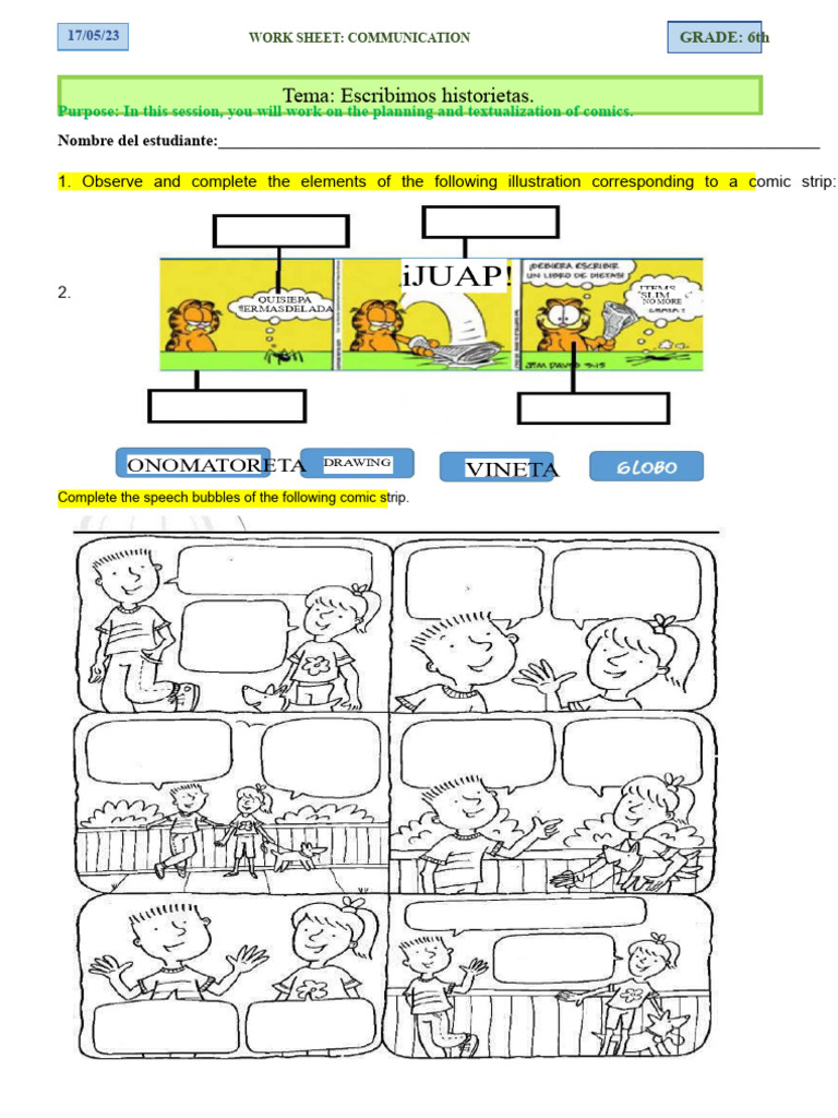 6th Grade Comic Strip Worksheet | PDF