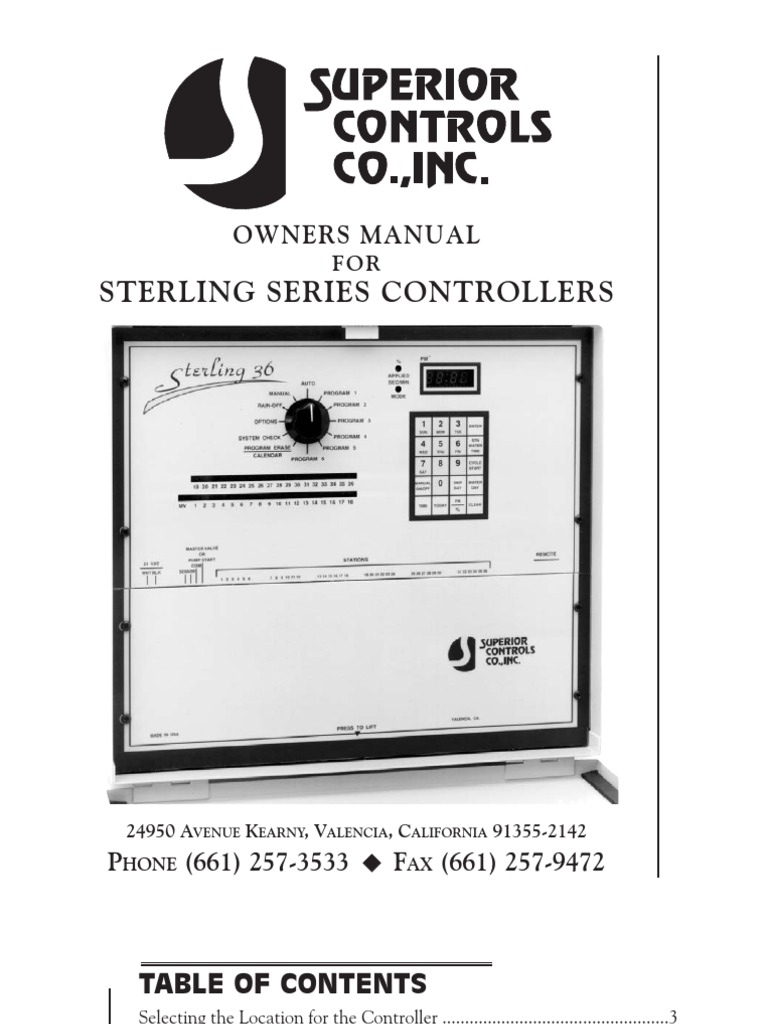 Superior Controls Sterling 12 Sprinkler System Manual | PDF | Screw ...