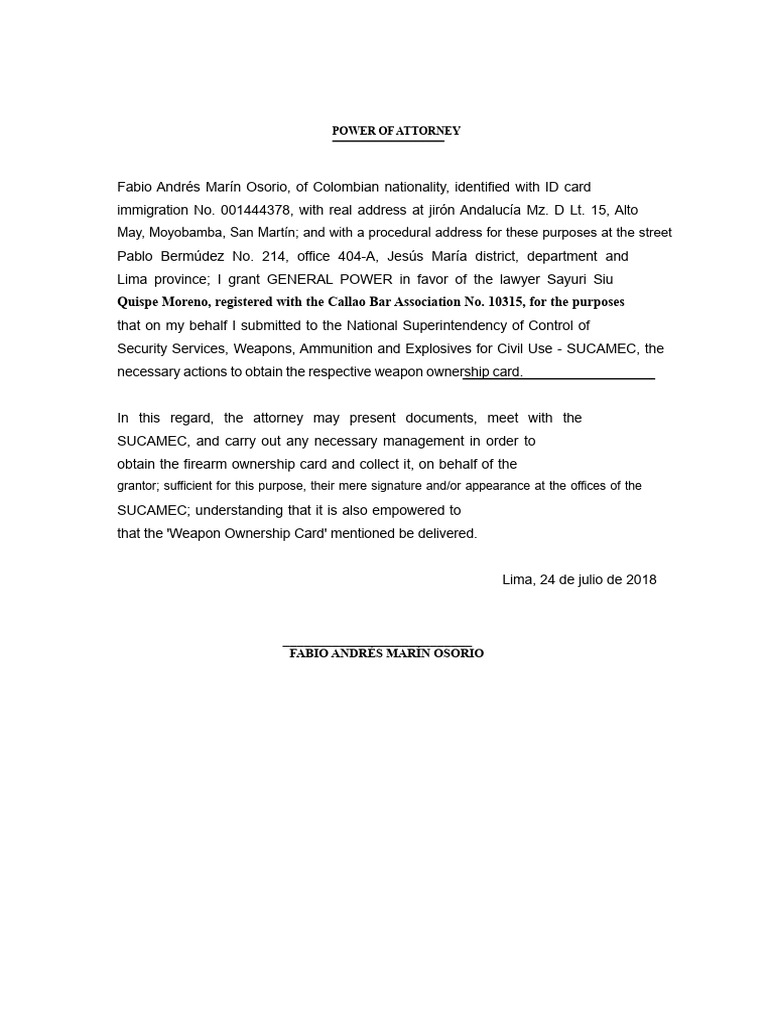 General Power of Attorney for Firearm Ownership | PDF