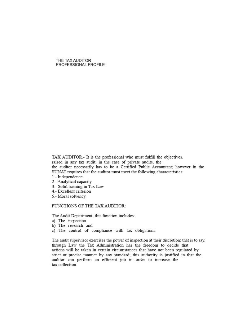 02.2 TAX AUDITOR Professional Profile, Functions | PDF | Taxes | Audit