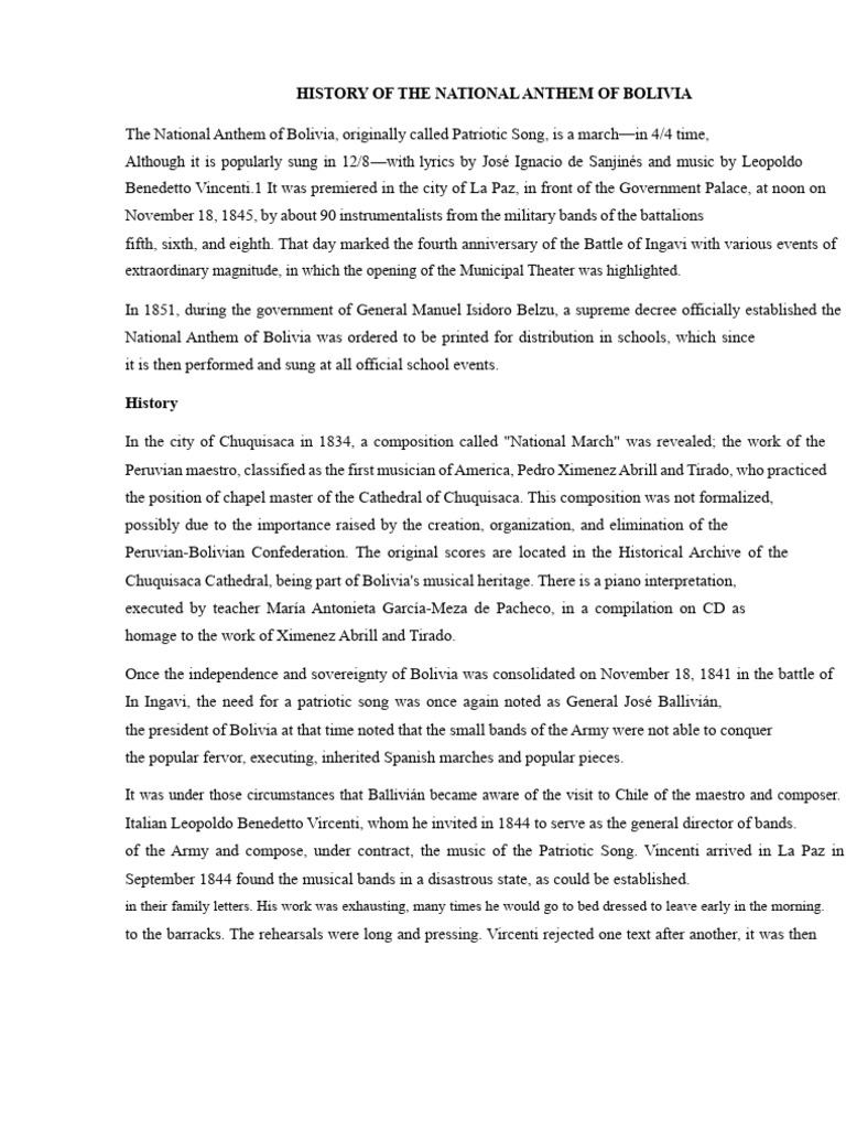 Bolivia's National Anthem History | PDF | Andean Community | Bolivia