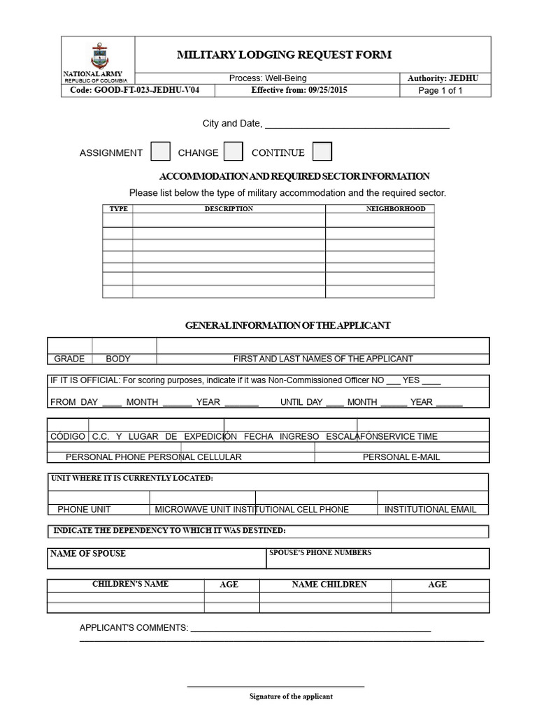 Military Accommodation Request Form WELL FT 023 JEDHU V04 | PDF
