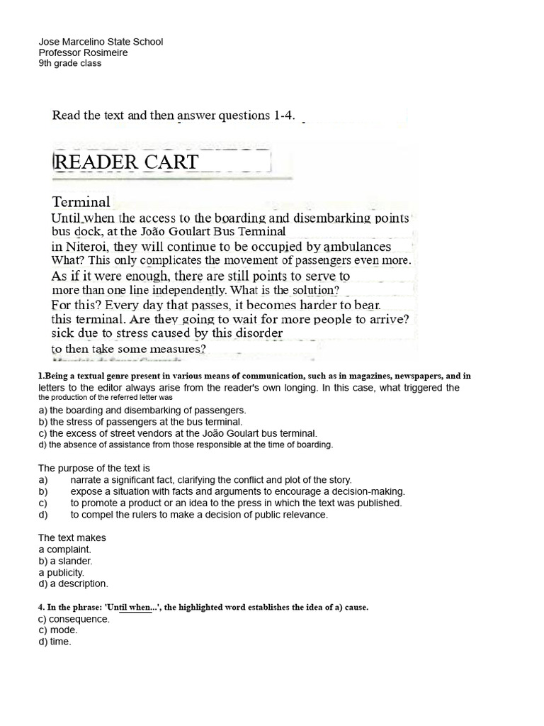 LETTER TO THE READER - 9th Grade | PDF | Grammar | Syntax