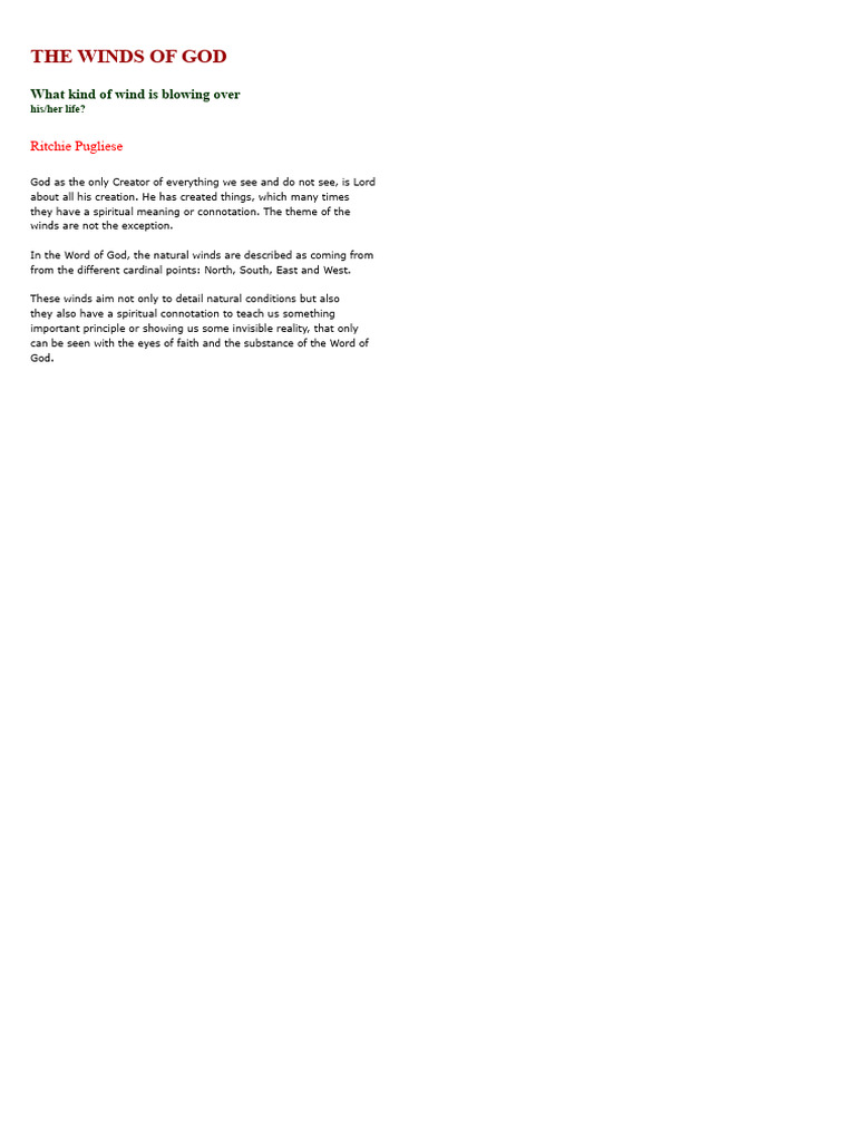 THE_WINDS_OF_GOD.docx | PDF | Genesis Creation Narrative | Wound