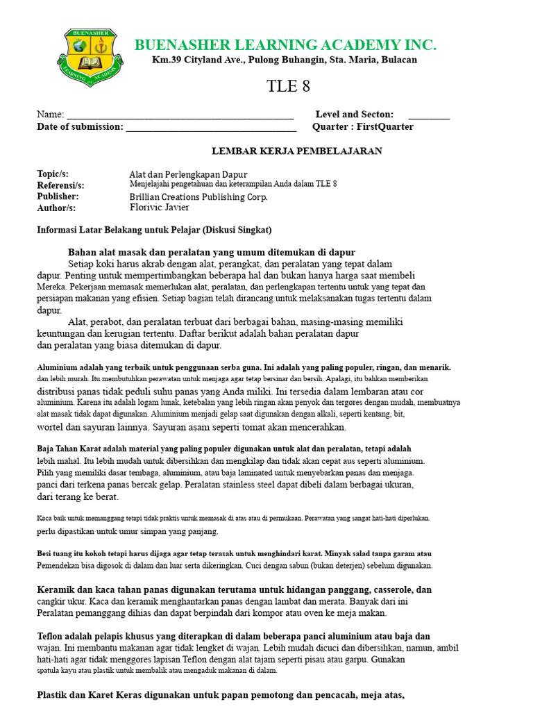 Lembar Kerja TLE 8 | PDF