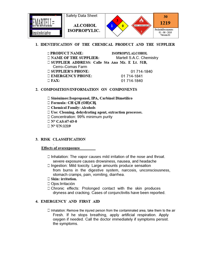 Isopropyl Alcohol Safety Data Sheet | PDF | Water | Ethanol