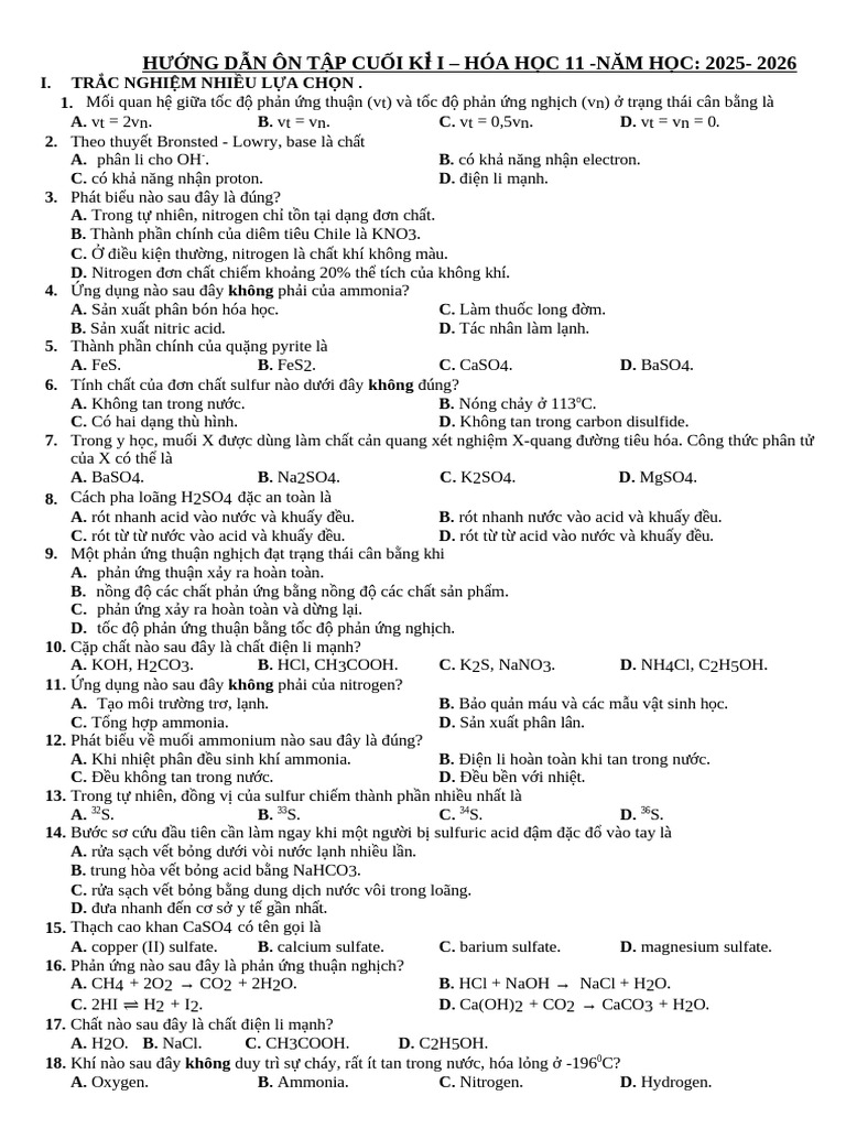 HDOT CUỐI HKI HOÁ 11 (25-26) . | PDF