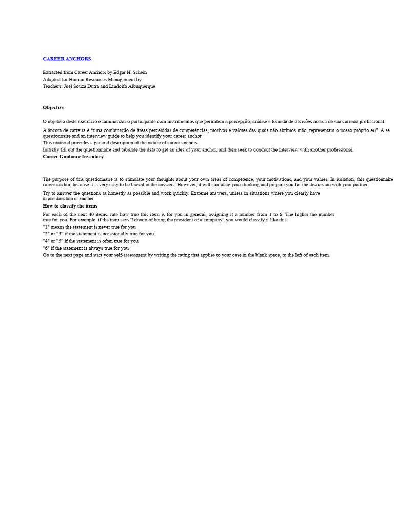 Career Anchors Self-Assessment Guide | PDF | Autonomy | Social Psychology