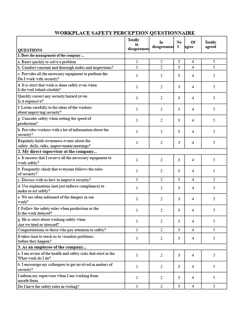 Workplace Safety Perception Questionnaire | PDF | Occupational Safety ...