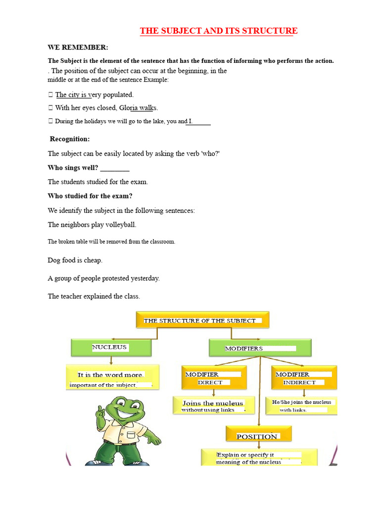 The Subject and Its Structure | PDF | Subject (Grammar) | Verb