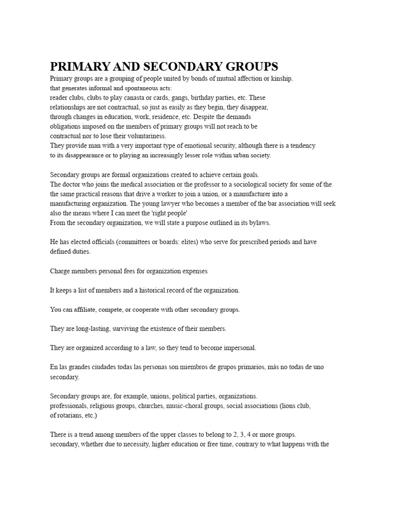 Understanding Primary and Secondary Groups | PDF | Leadership | Liberal ...