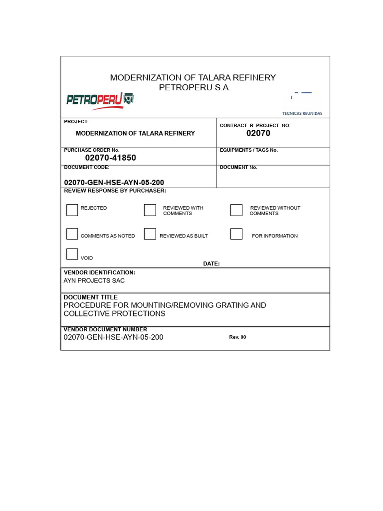 Procedure For The Installation and Removal of Grating | PDF ...