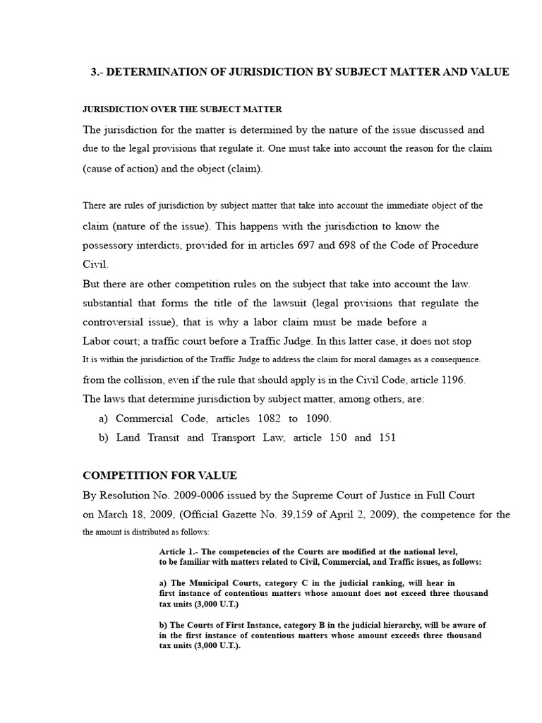 3.-Determination of Jurisdiction by Subject Matter and Value | PDF ...