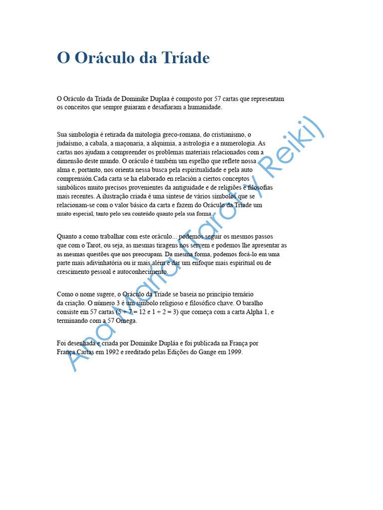 Oráculo da Tríade: Cartas e Simbolismo | PDF | Hórus | Amor