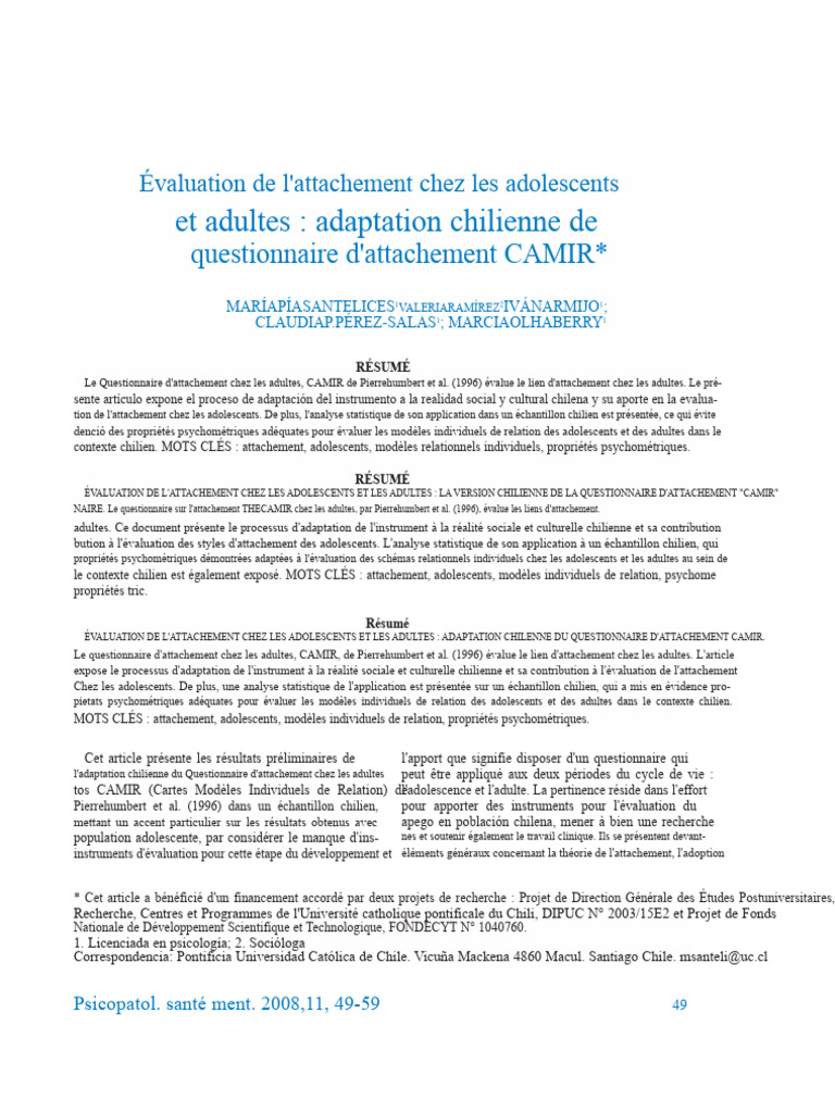 Adaptation chilienne du questionnaire CAMIR | PDF | Théorie de l ...