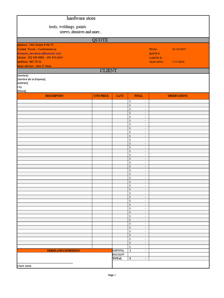 Hardware Store Quote for Tools & Supplies | PDF