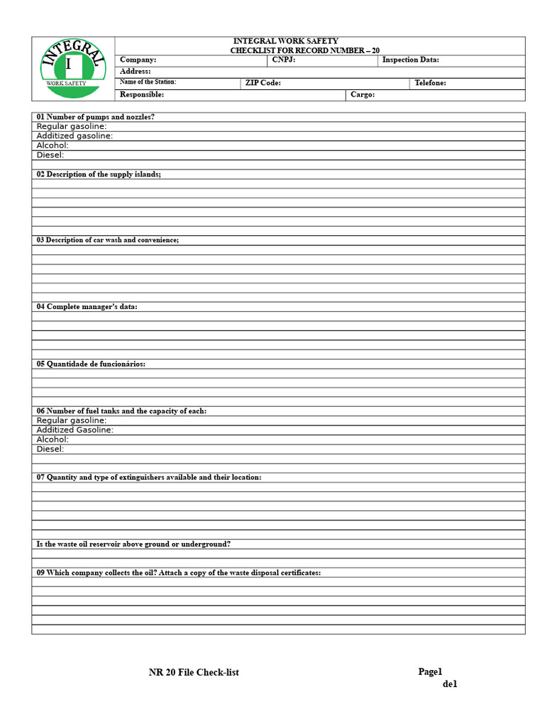 Checklist Record NR 20 | PDF