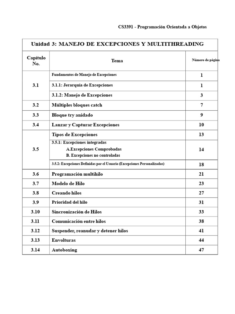 Manejo de Excepciones y Multithreading en Java | PDF | Hilo (Computación) | Proceso (Computación)