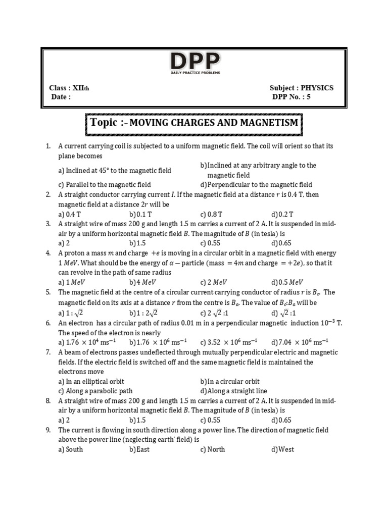 DPP-5 | PDF | Magnetic Field | Electron