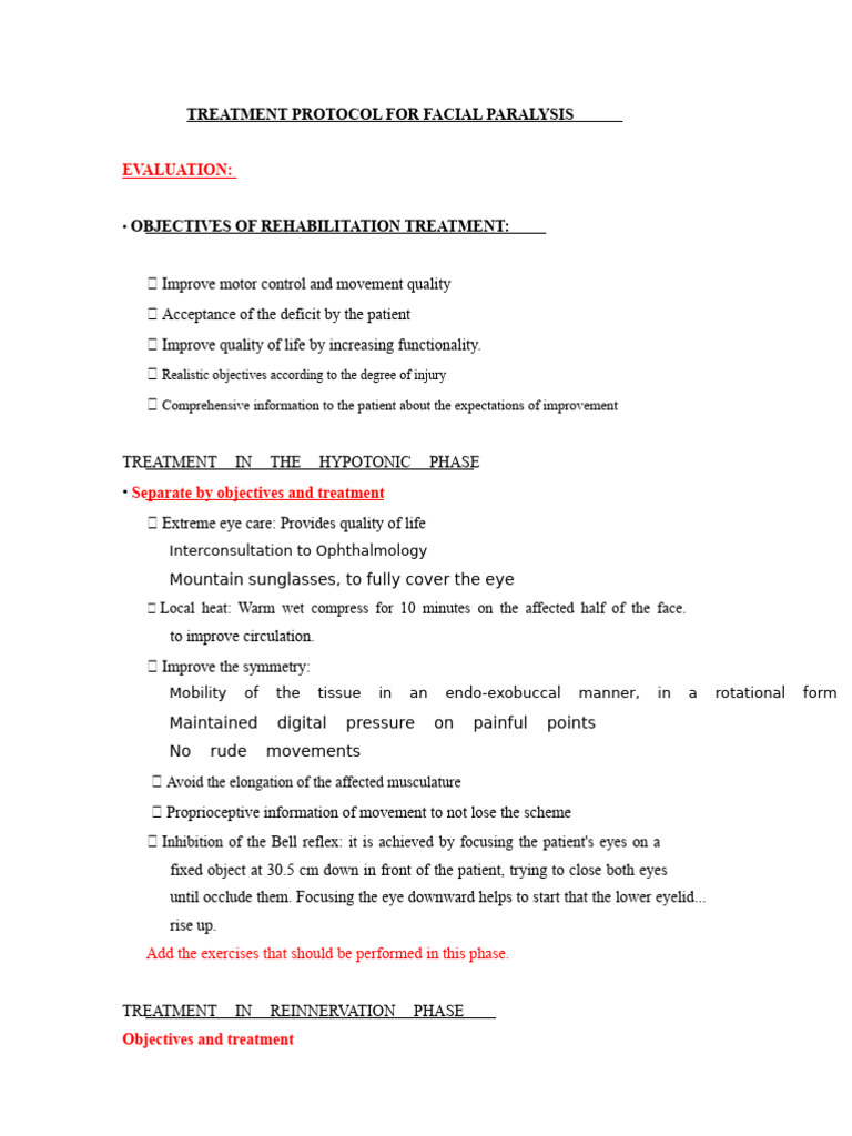 Protocol for Treatment in Facial Paralysis[1] | PDF | Human Anatomy ...