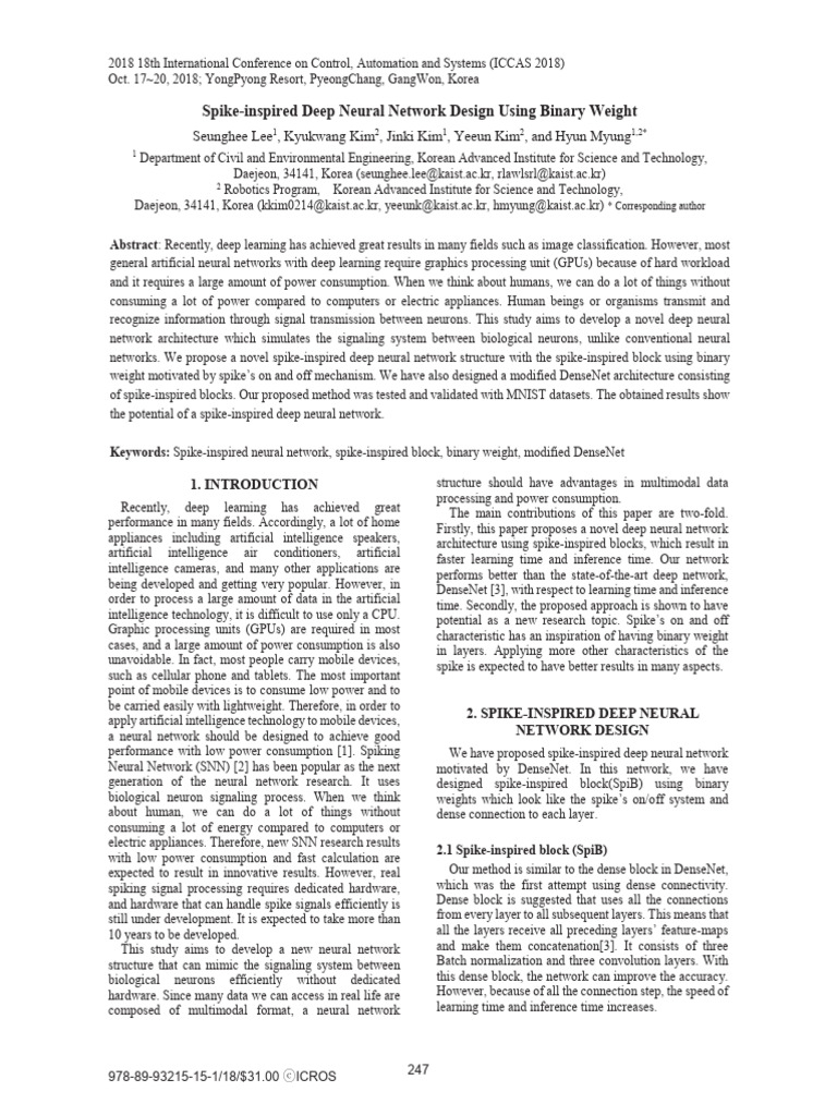 Spike-Inspired Deep Neural Network Design Using Binary Weight | PDF ...