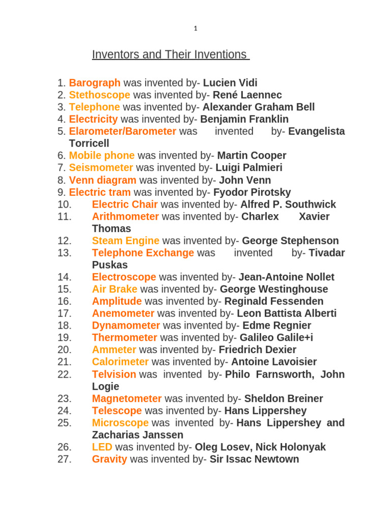 Inventors and Their Notable Inventions | PDF