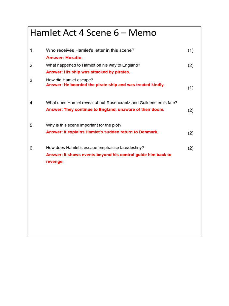 Hamlet Act 4 Scene 6 - Memo | PDF