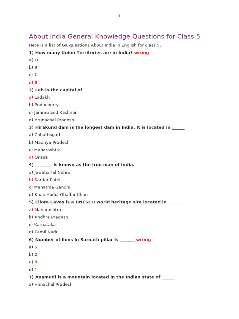Class 5 General Knowledge Questions | PDF | Rover (Space Exploration)