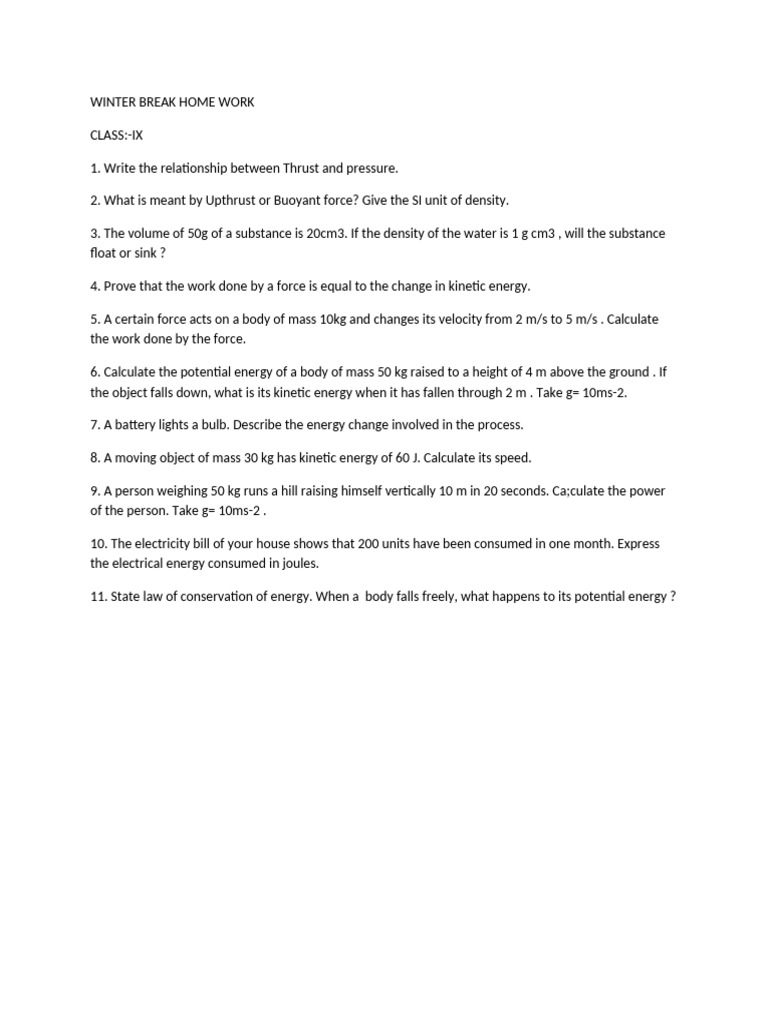 Winter Break Home Work 2022-23 | PDF