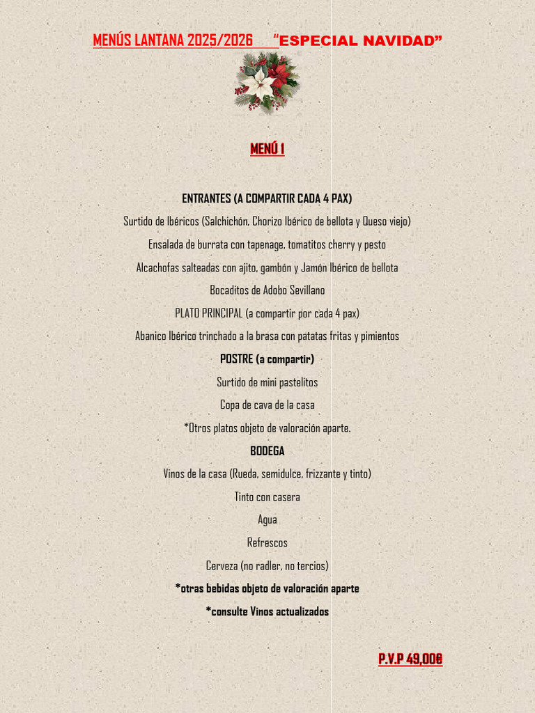 MENUS LANTANA ESPECIAL NAVIDAD 25-26 (2) | PDF | Postres | Vino