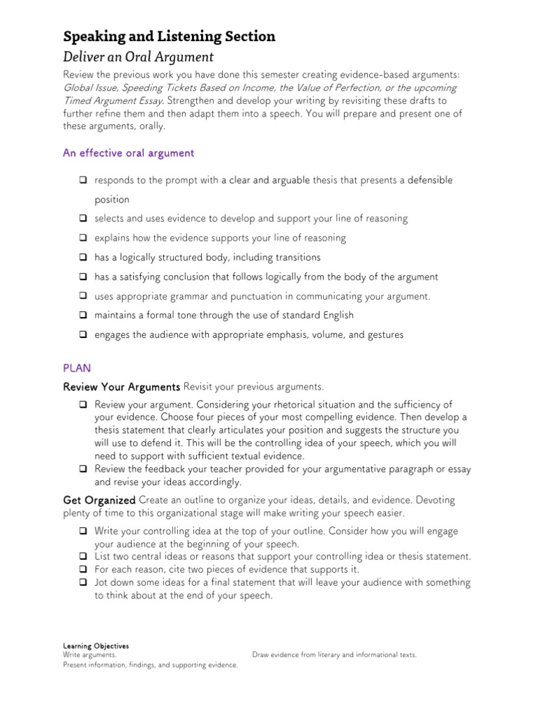 Speaking and Listening Section Deliver an Oral Argument | PDF