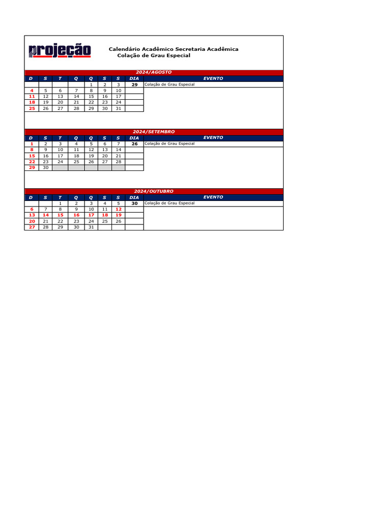 Calendário Acadêmico - Secretaria Acadêmica | PDF