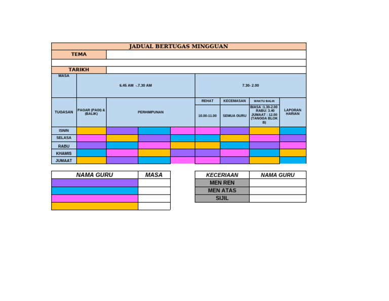 Jadual Tugas Mingguan Guru | PDF