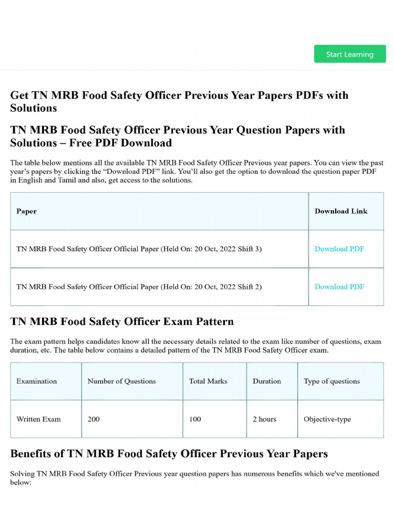 Get TN MRB Food Safety Officer | PDF