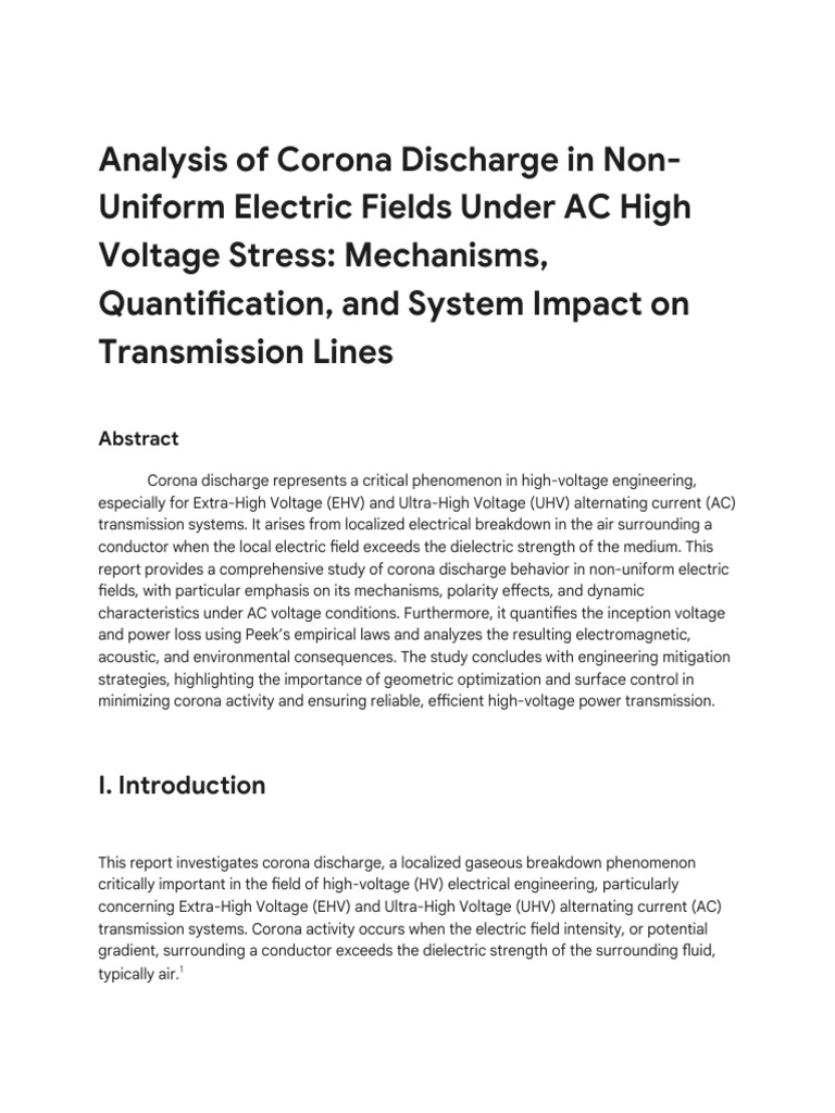 Corona Discharge in Non-Uniform Electric Fields | PDF | Electrical ...