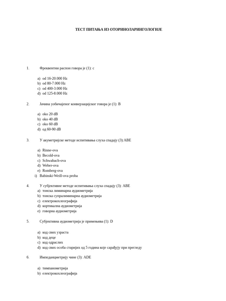Test Pitanja ORL RESENO | PDF