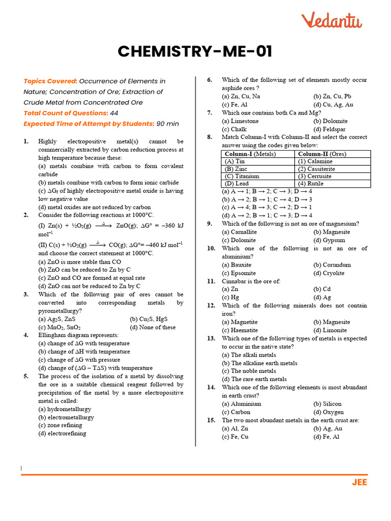 Chemistry Metallurgy 01 | PDF | Ore | Atoms