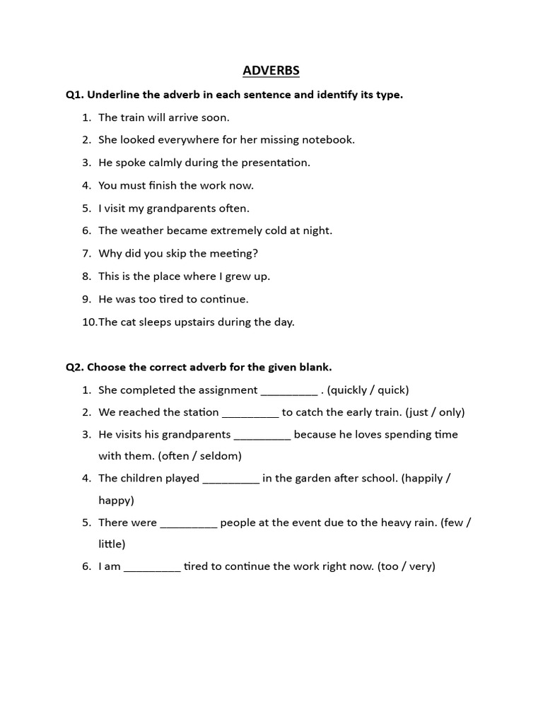 Adverbs Revision Worksheet | PDF