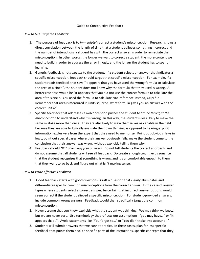 Guide To Constructive Feedback | PDF | Feedback | Cognition