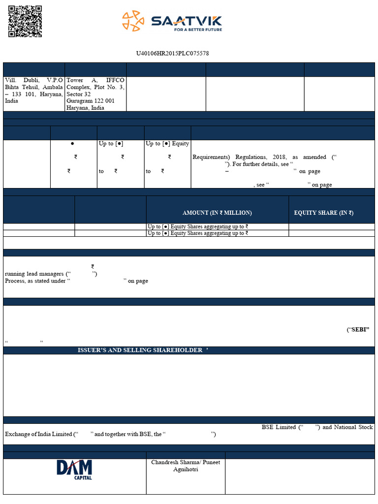 Saatvik Green Energy IPO Prospectus | PDF | Equity (Finance) | Investing