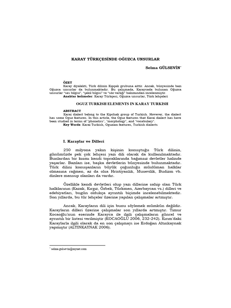 Karay Türkçesi̇nde Oğuzca Unsurlar | PDF