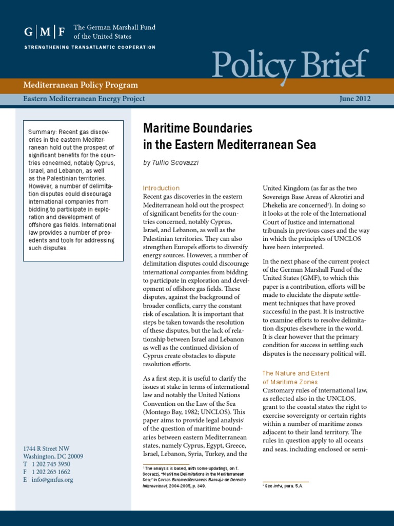 Maritime Boundaries in The Eastern Mediterranean Sea | PDF ...